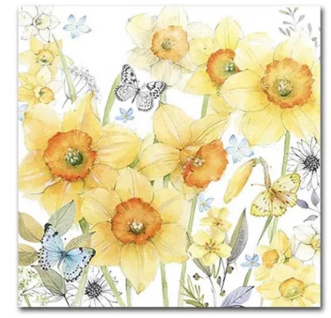 Daffodil Napkins Floral Spring Napkins Decoupage Napkins - Etsy