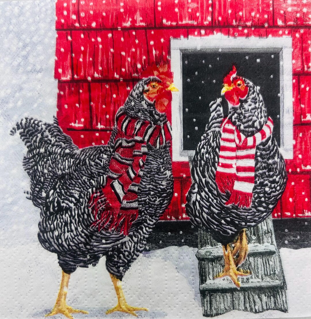 Chicken Rooster Hen Napkins, Farm Animal Napkins, Christmas or Holiday ...