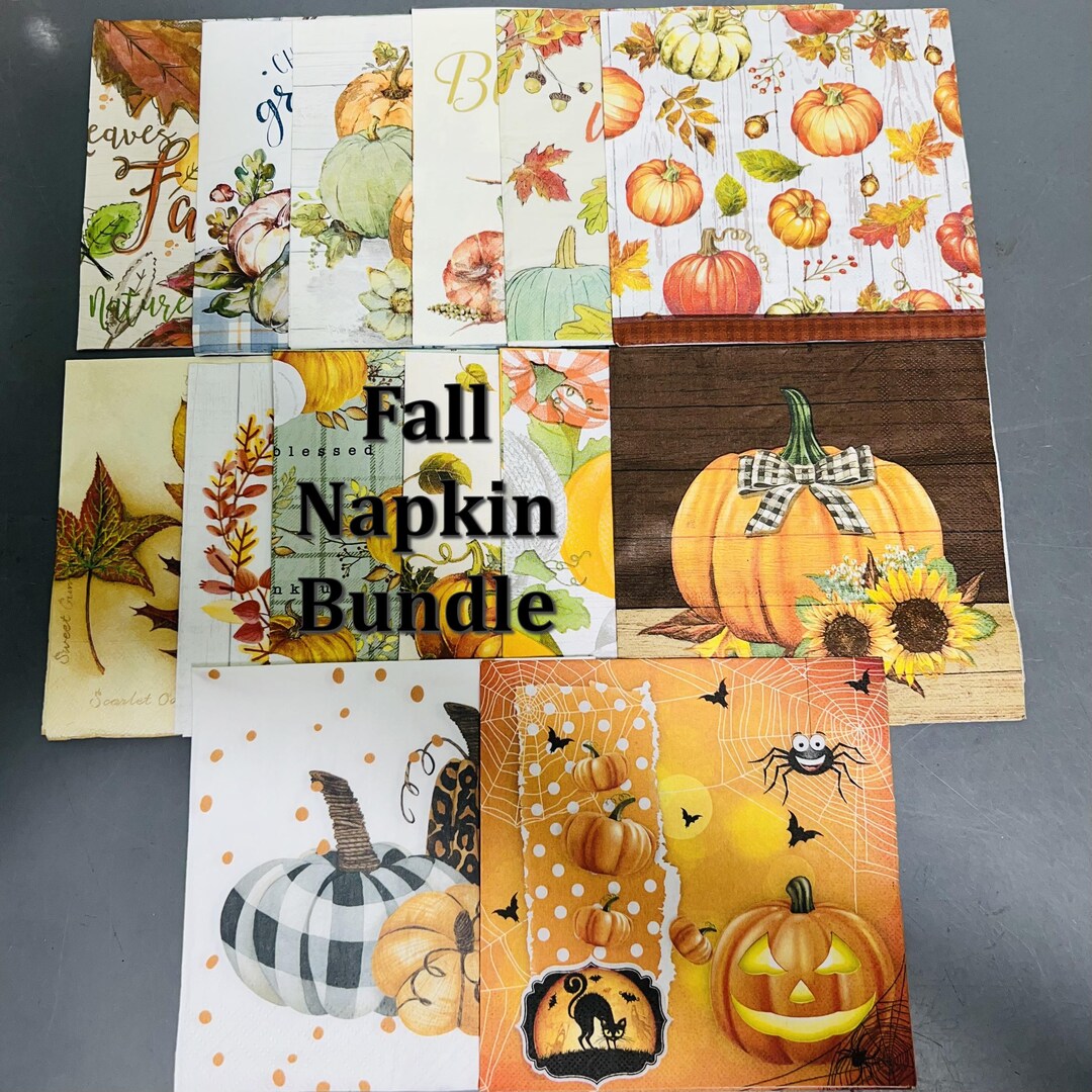 Fall Themed Bundle of 14 Napkin Designs Halloween Autumn Decoupage ...