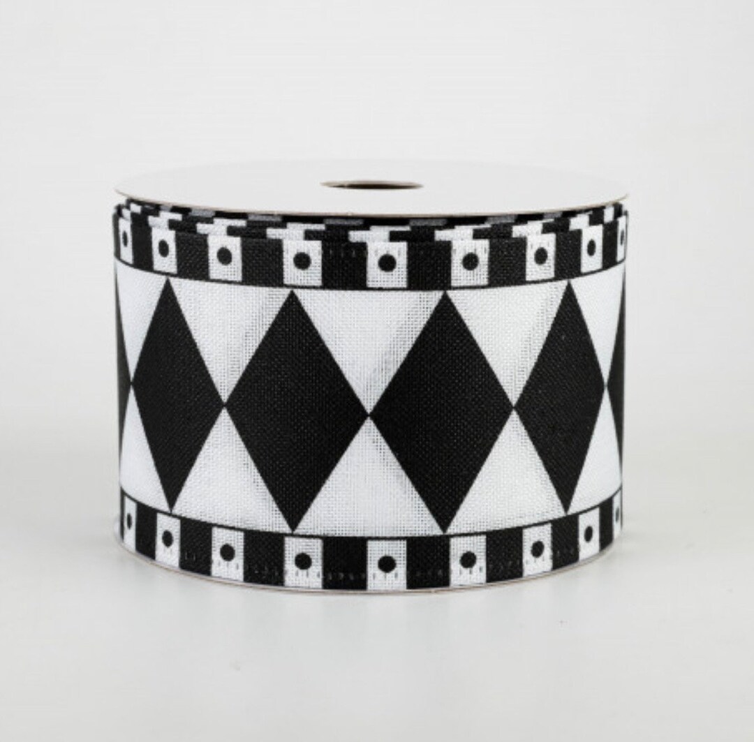 2.5 Harlequin Fun Diamond Wired Ribbon: Black & White - Etsy 2.5 Harlequin Fun Diamond Wired Ribbon: Black & White - Etsy