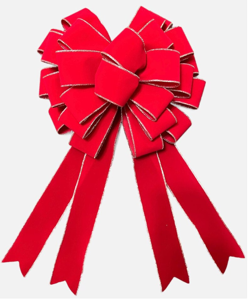 Large Handmade Christmas Bow Various Sizes, Red Velvet With Gold Edge ...
