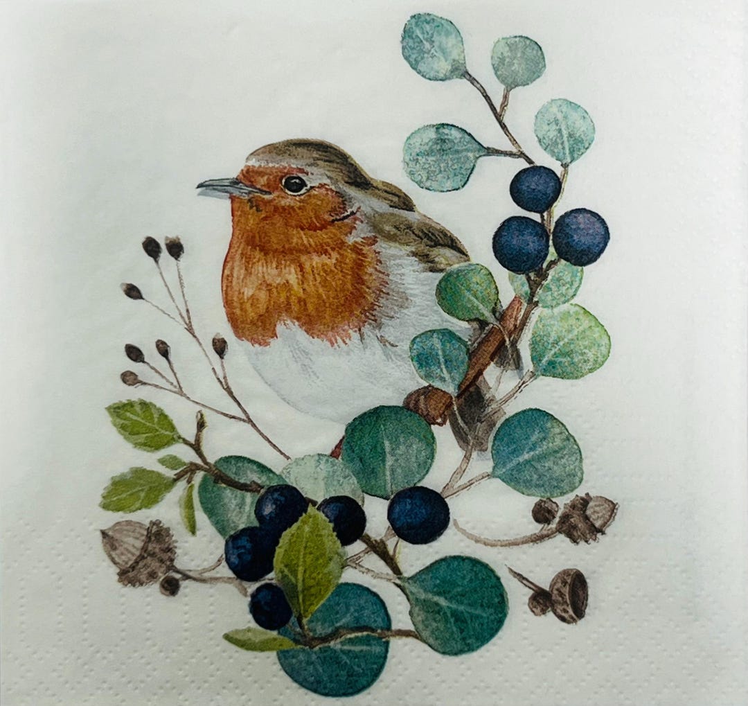 Bird and Berries Napkins, Floral Bird Napkins, Decoupage Napkins ...