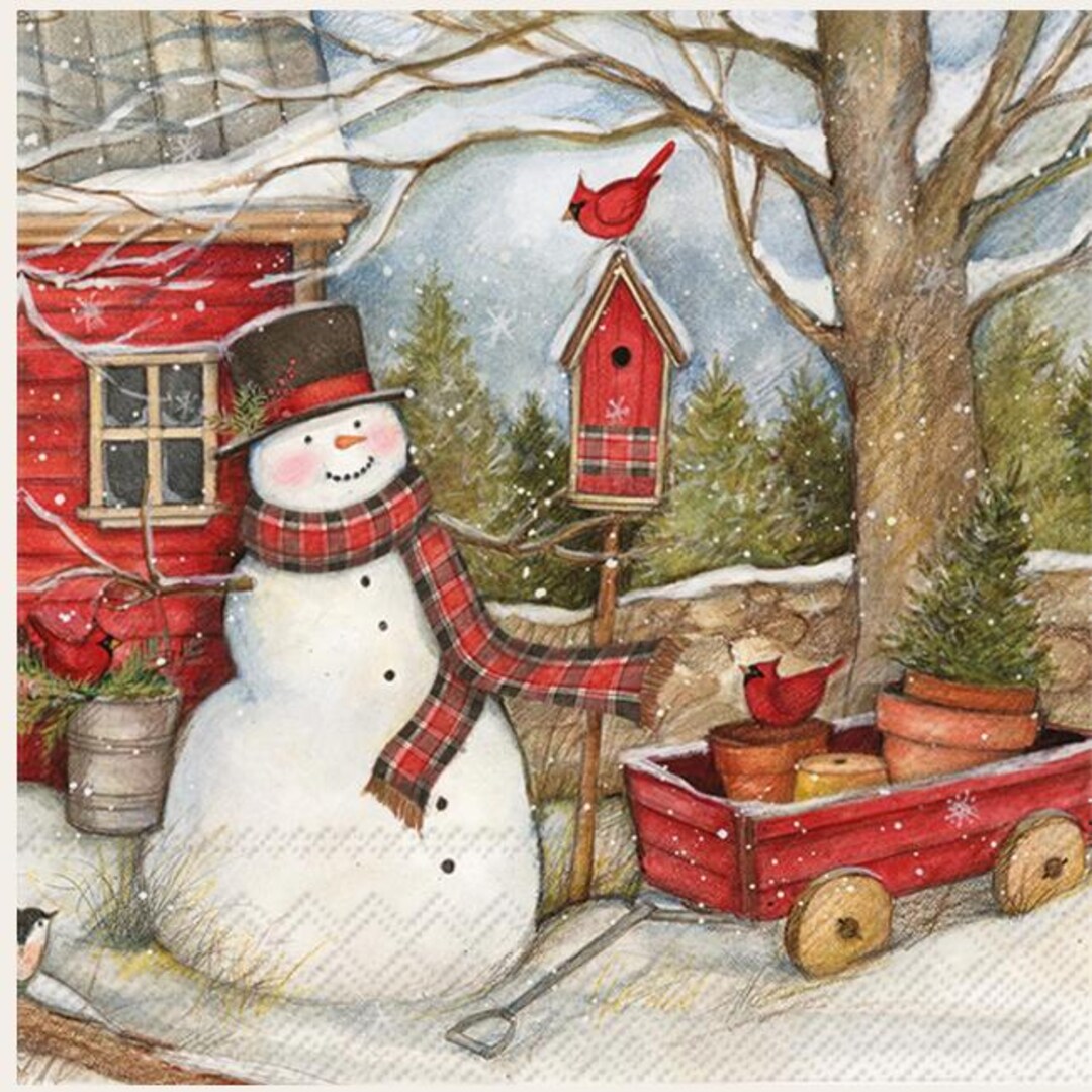 Christmas Napkins, Snowman Napkins, Winter Decoupage Napkins, Napkins ...