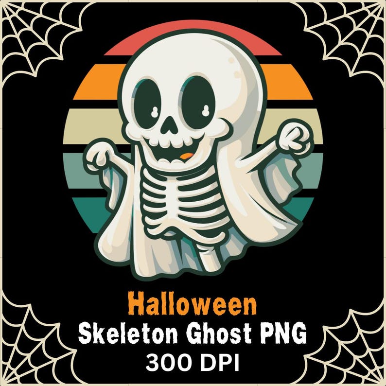 Spooky Halloween Skeleton Ghost PNG - Etsy