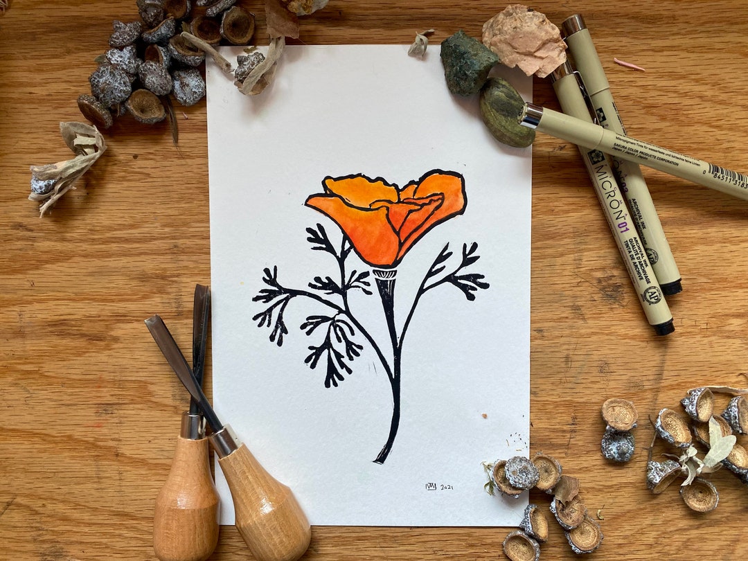 California Poppy Block Print - Etsy