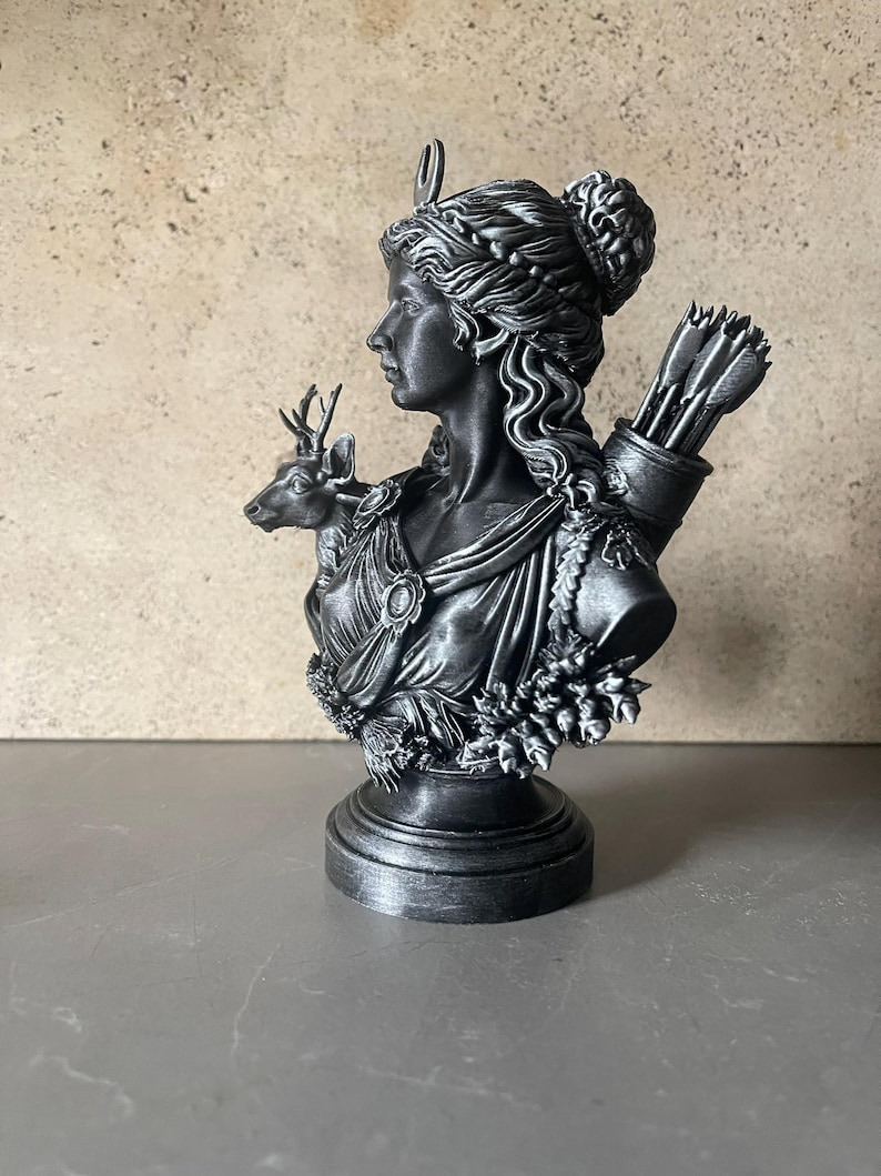 Artemis Bust Statue Silver Greek Goddess Sculpture Diana Goddess
