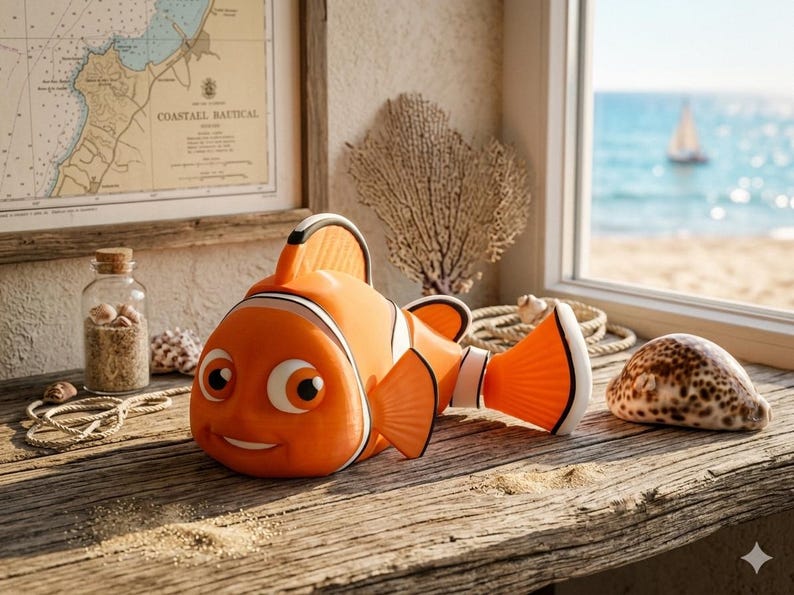 Giant Articulated Clownfish 36cm, Flexible Orange Marine Figurine ...