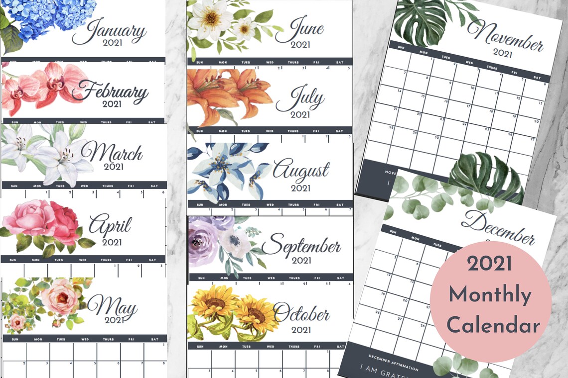 2021 Calendar, 2021 Affirmations Calendar, 2021 Monthly Calendar ...