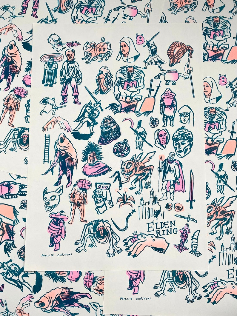 Elden Ring Illustration- A3 Risograph Print - 3 Colour Illustrated ...