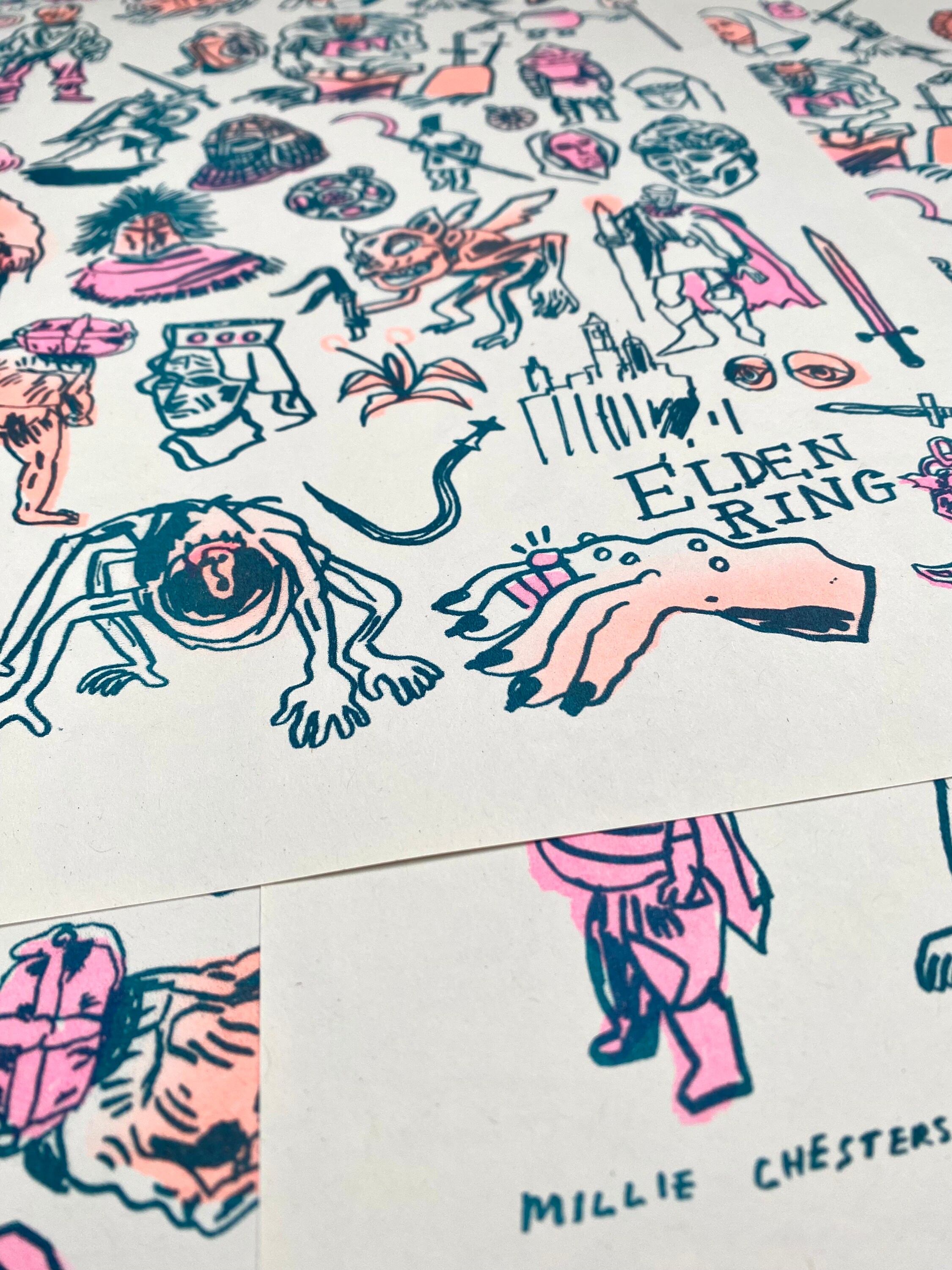 Elden Ring Illustration- A3 Risograph Print - 3 Colour Illustrated ...