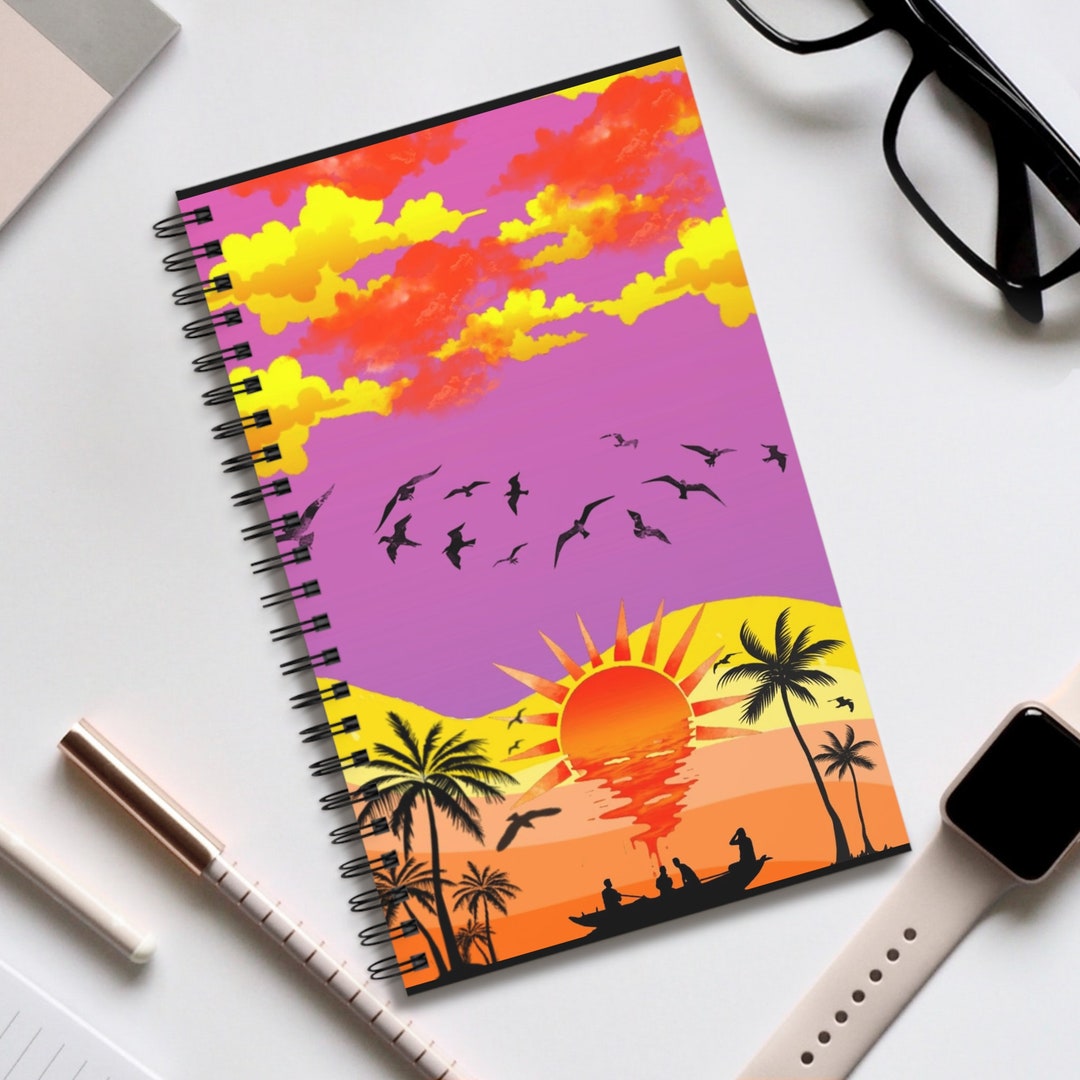 Cute Spiral Journal Summer Sunset, Tropical Design, Palm Trees - Etsy