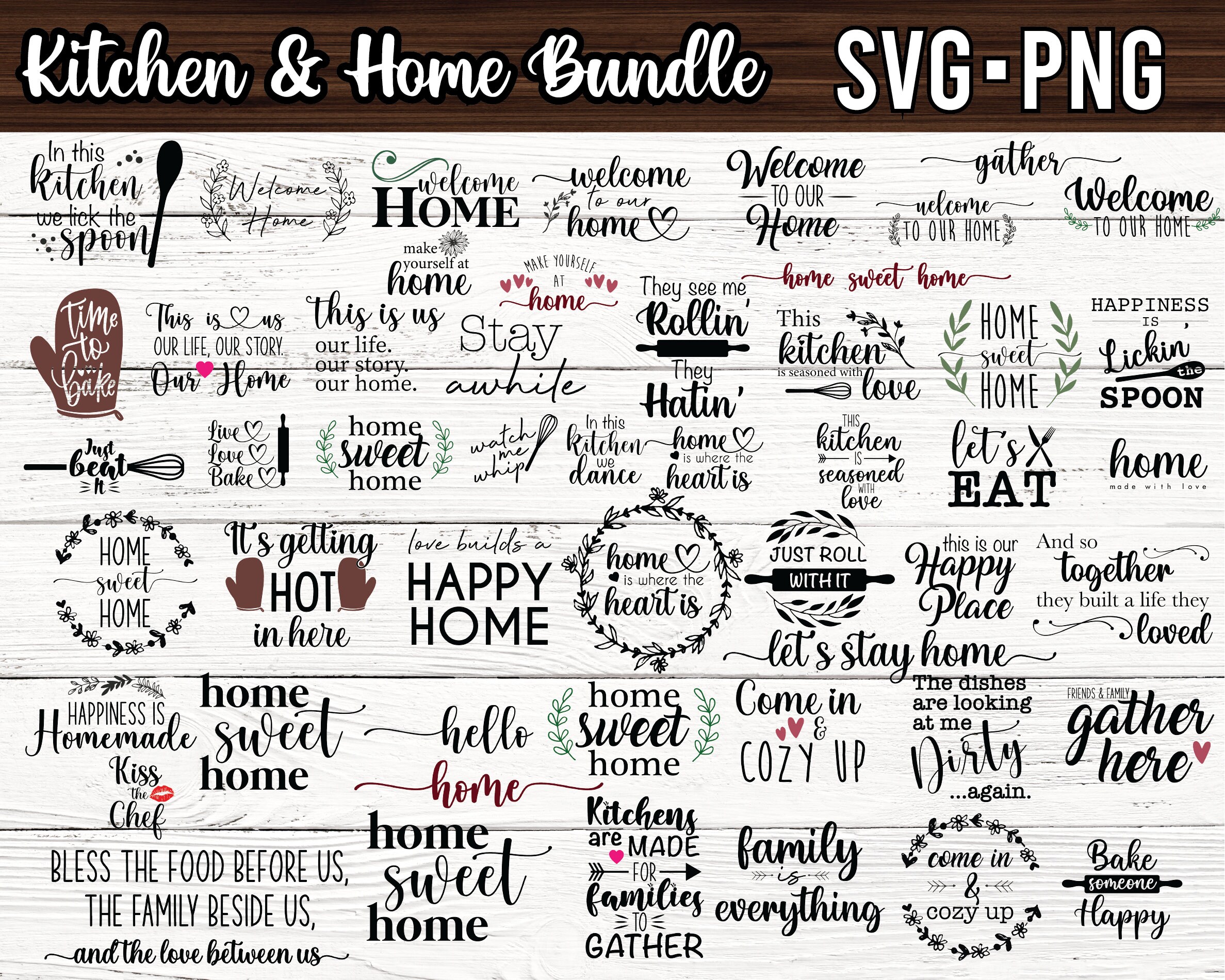 50 Home Kitchen SVG Bundle Cooking SVG Cut Files Home Sign - Etsy