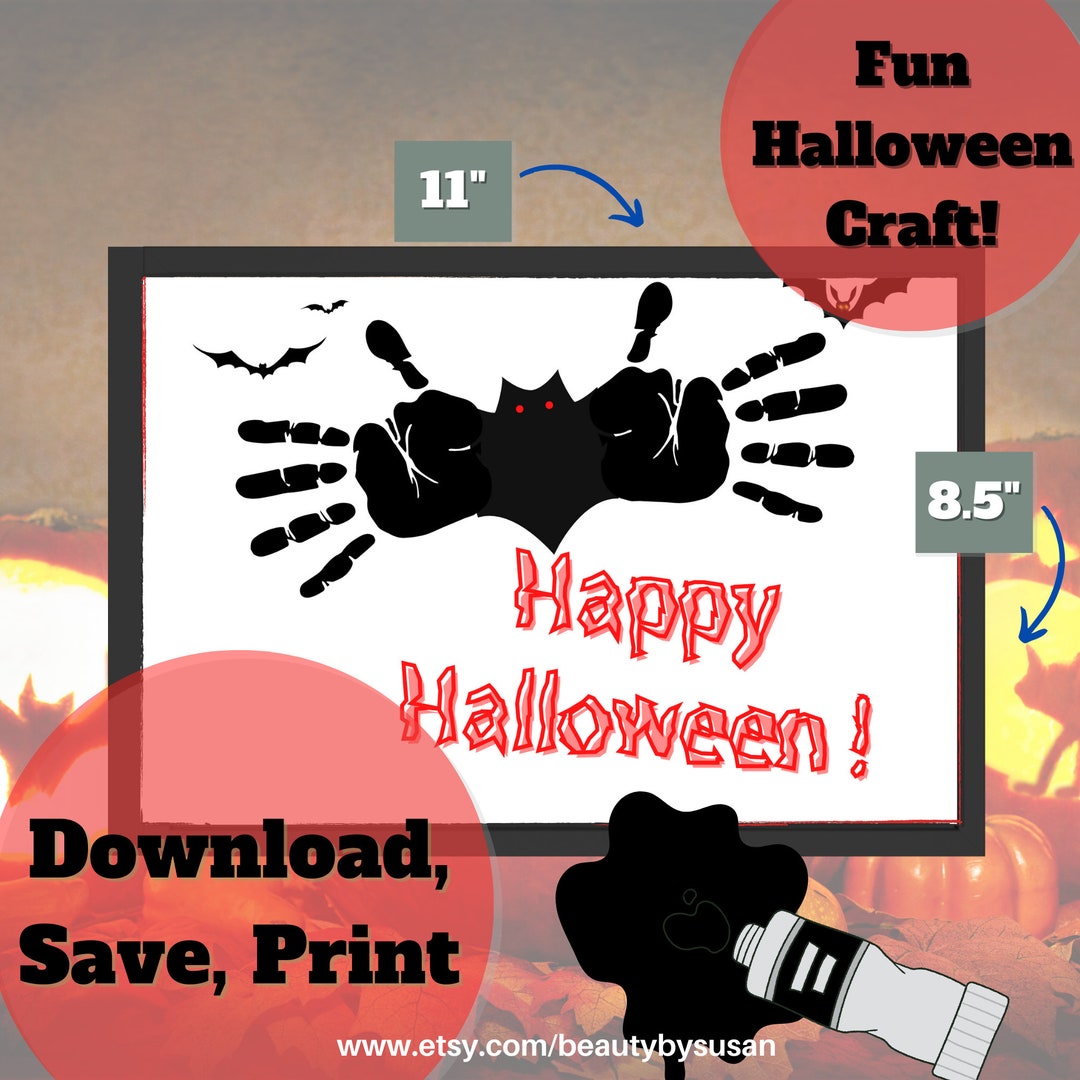 Halloween Bat Handprint Keepsake Art: DIY Baby Art, Personalized Memory ...