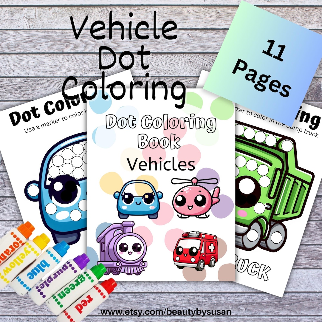 Vehicles Dot Marker Coloring Pages: Early Learning (digital Download ...