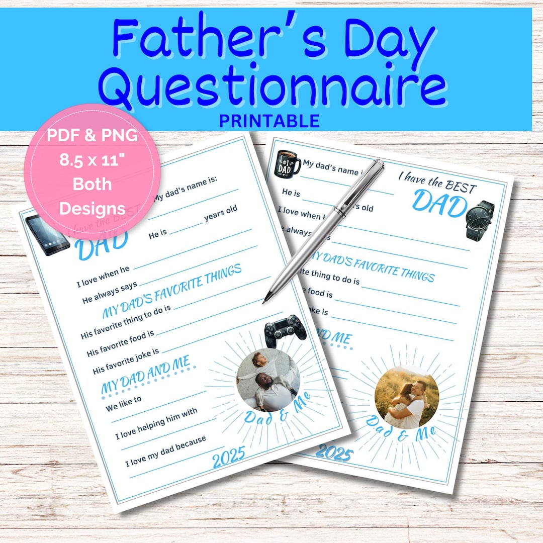 Father's Day Activity, About My Dad Questions, Fill in the Blank for Father's Day, Father ...