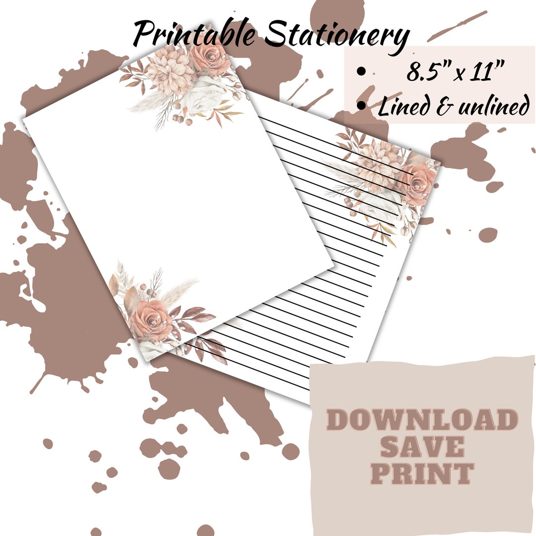 Printable Stationery Lined Paper, Floral, Stationery Set, Letter ...