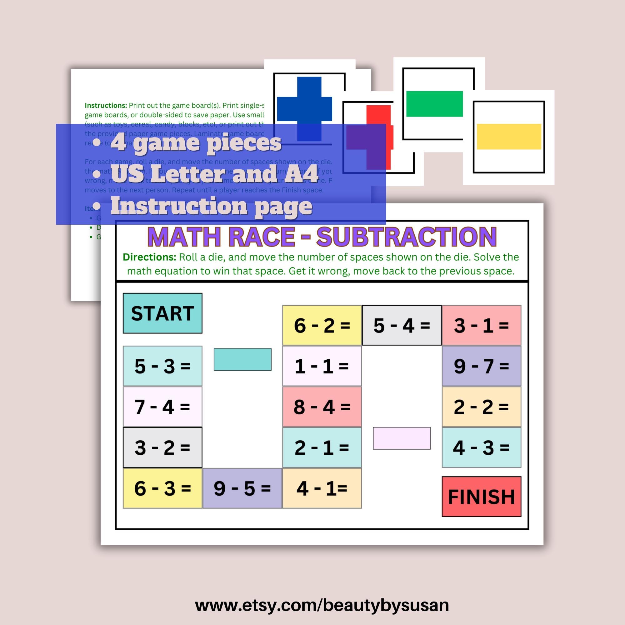 Printable Math Board Games for Kids – Fun Addition & Subtraction Games ...