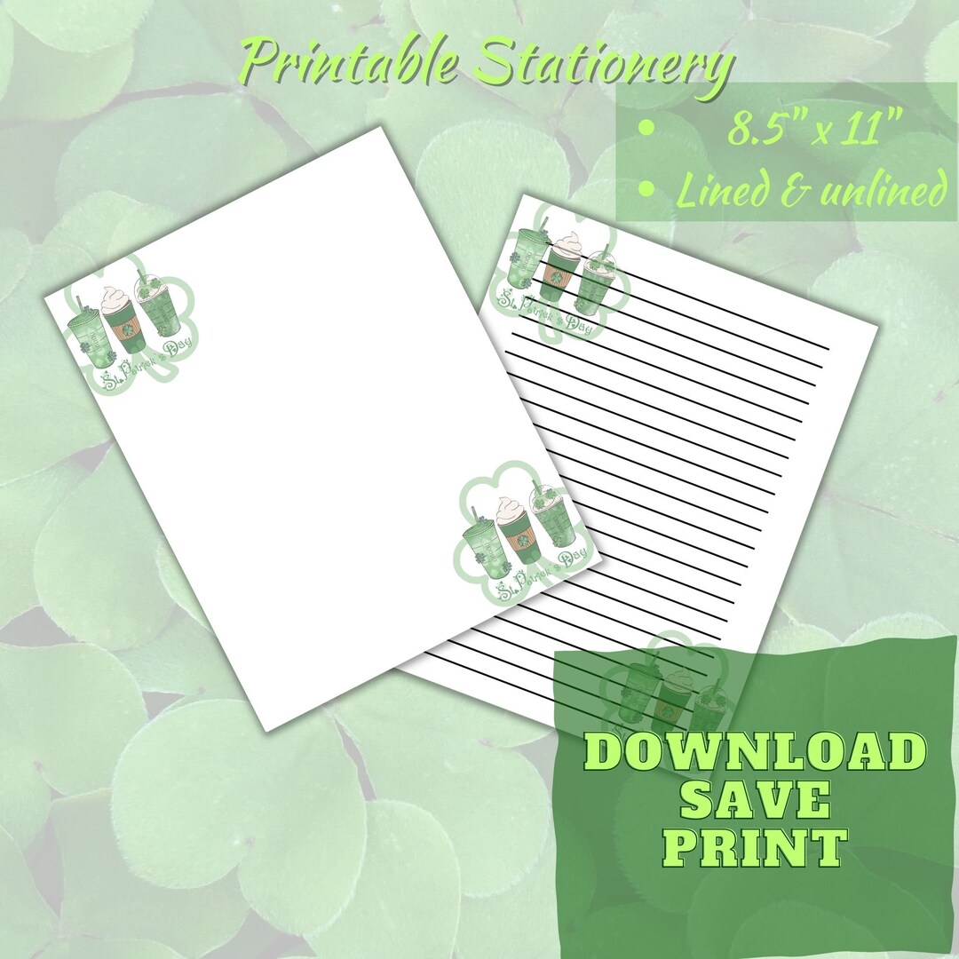 St Patrick's Day Printable Stationery Lined Paper, Stationery Set ...