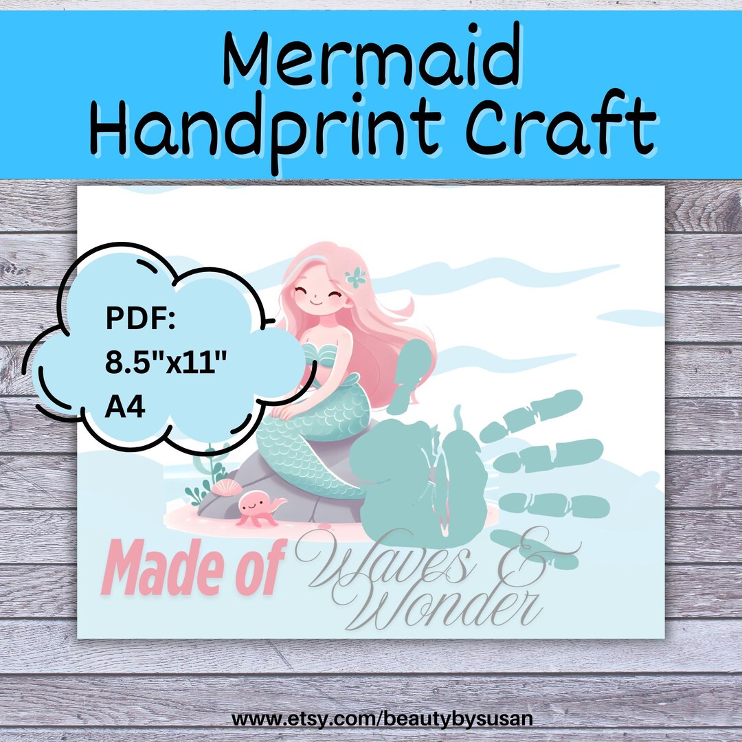 Mermaid Handprint Craft Printable | Kids DIY Art - Nursery or Fridge ...