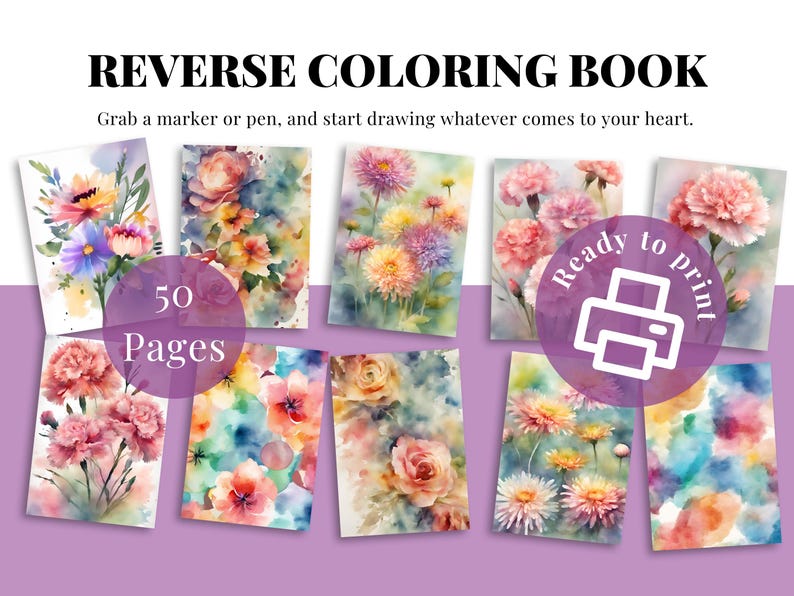 Printable Reverse Coloring Book Beautiful Flowers You Draw the Lines ...