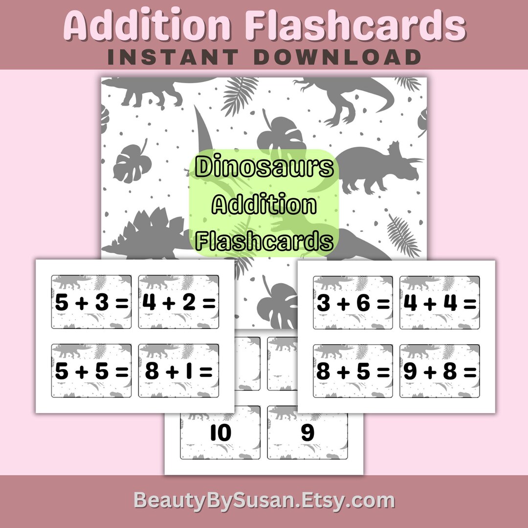 Roar Into Math: Dinosaur-themed Addition Flashcards for 1st Graders ...