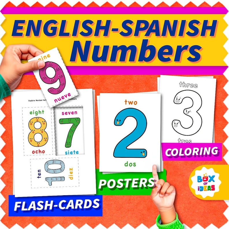 English-spanish Number Posters, Flash-cards and Coloring Pages ...