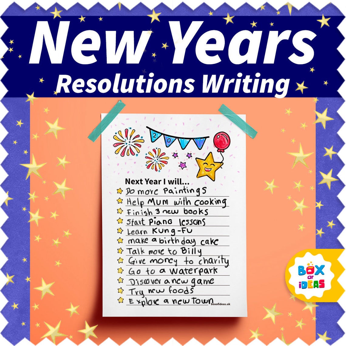 New Years Resolutions Writing Printable in English, Spanish and 10 More ...