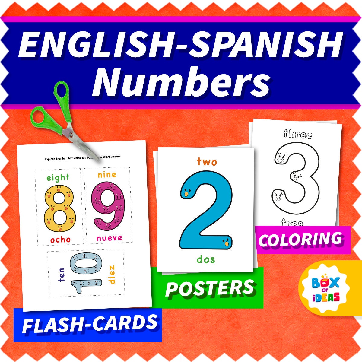 English-spanish Number Posters, Flash-cards and Coloring Pages ...