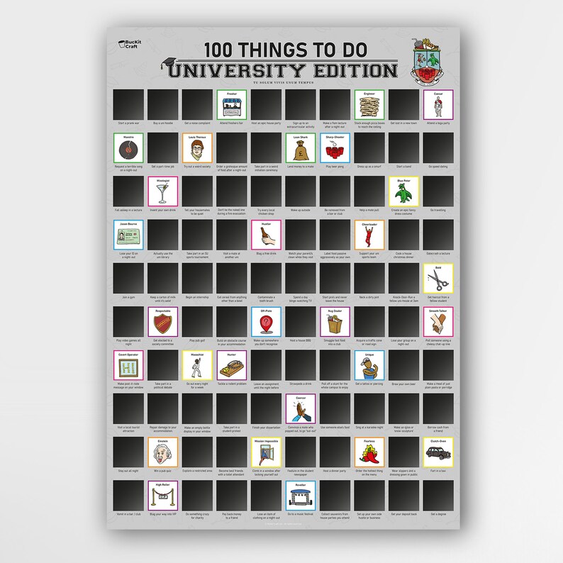 University Bucket List - A2 Scratch Poster | 100 Things to Do Before ...