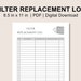 Filter Replacement Log Print | Air, HVAC, Pool | Different Colors ...