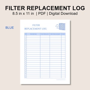 Filter Replacement Log Print | Air, HVAC, Pool | Different Colors ...