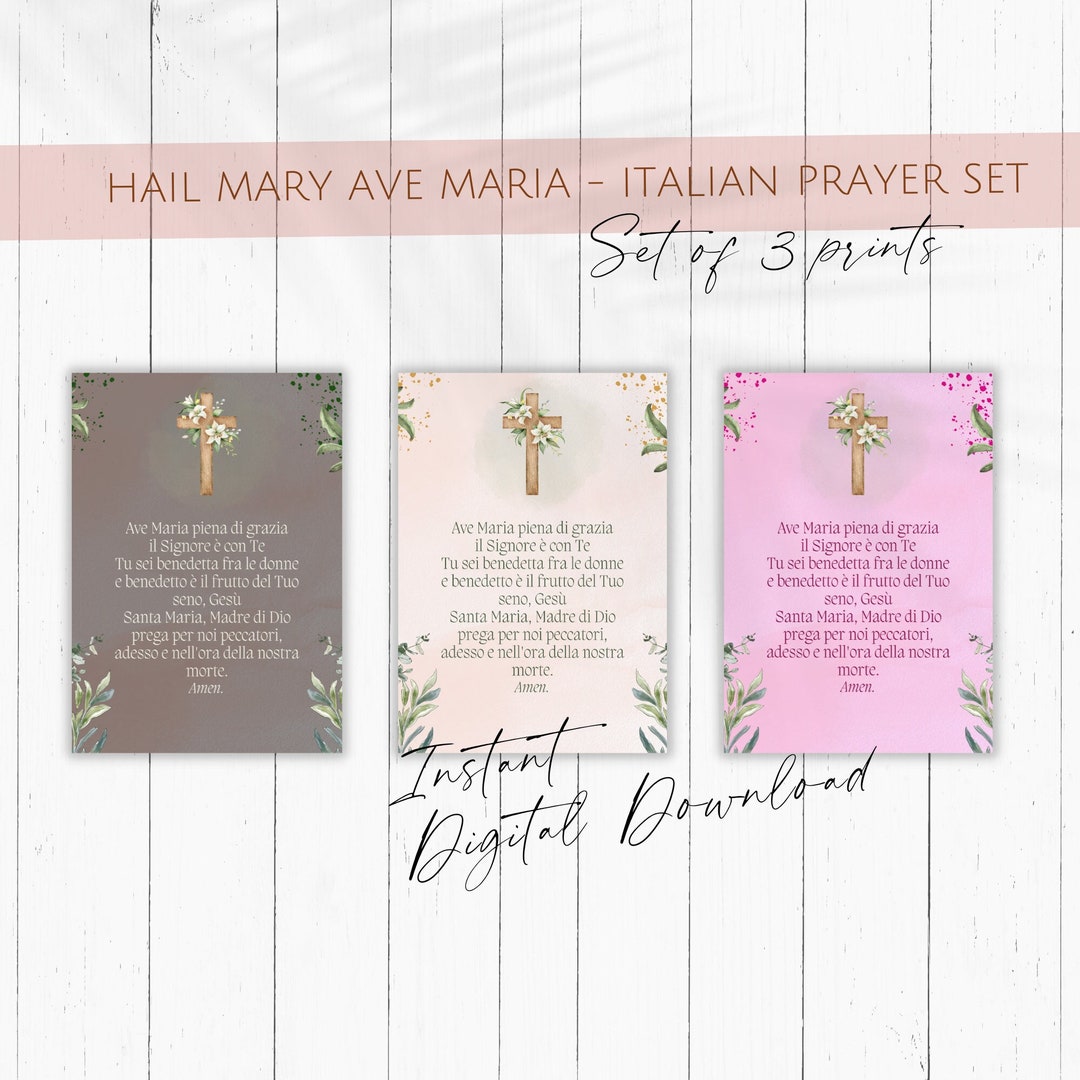 Hail Mary Ave Maria Italian Prayer, Set of 3 Printable Digital ...