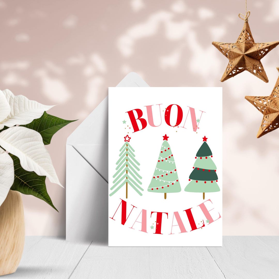 Buon Natale Italian Christmas Card Printable, 5x7 Holiday Greeting Card ...