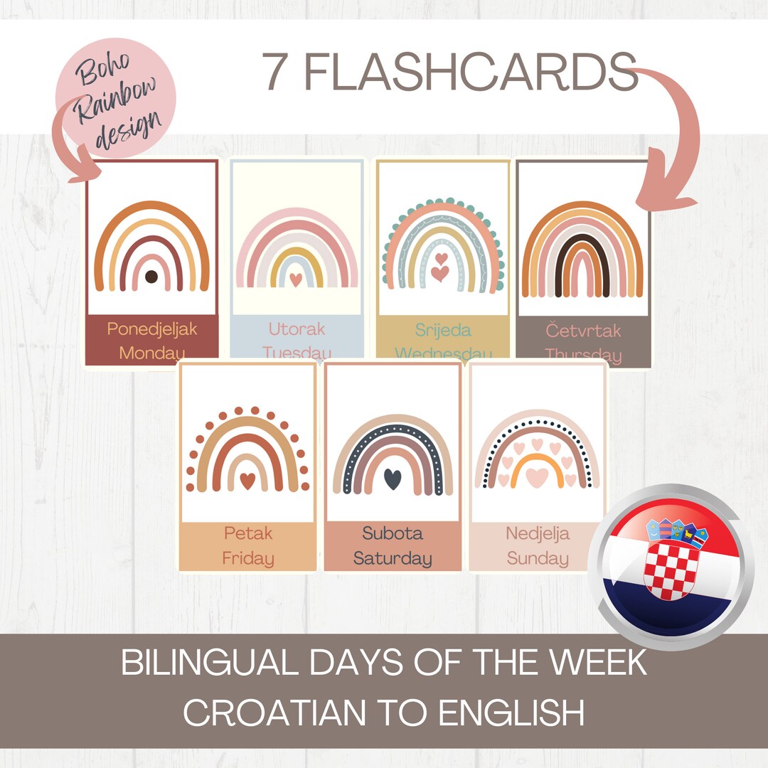 Croatian Bilingual Flashcards Days of the Week Printable - Etsy