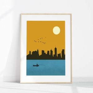 Coastal City Wall Art, Sea View Print, Sunset Art Print, Ocean ...