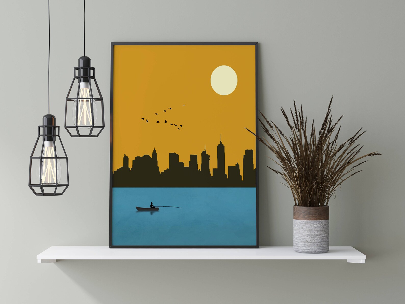 Coastal City Wall Art, Sea View Print, Sunset Art Print, Ocean ...