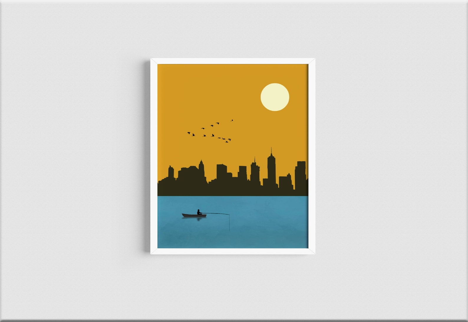 Coastal City Wall Art, Sea View Print, Sunset Art Print, Ocean ...