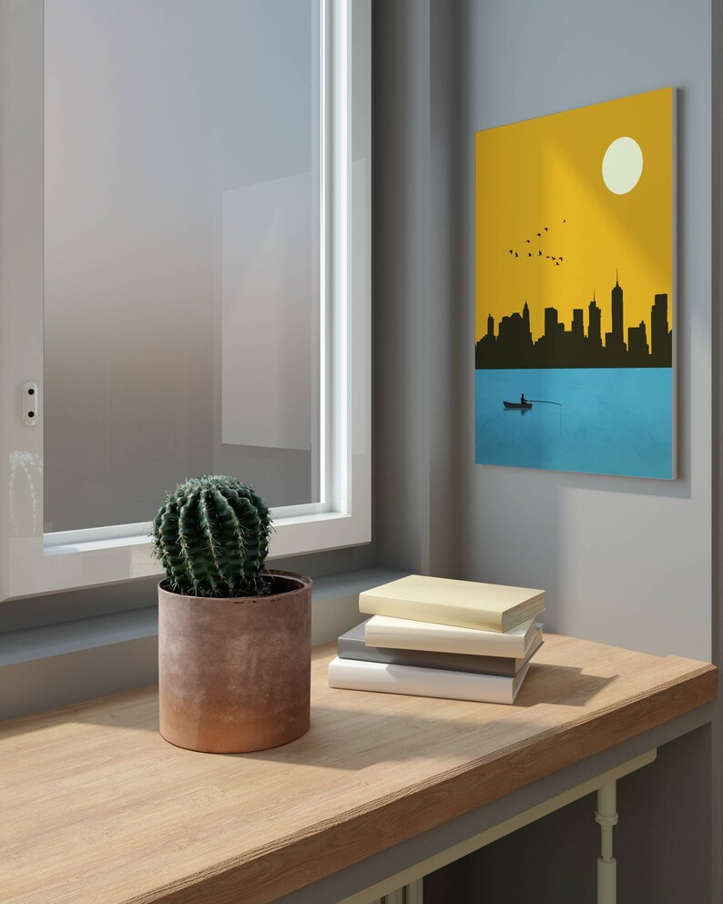 Coastal City Wall Art, Sea View Print, Sunset Art Print, Ocean ...