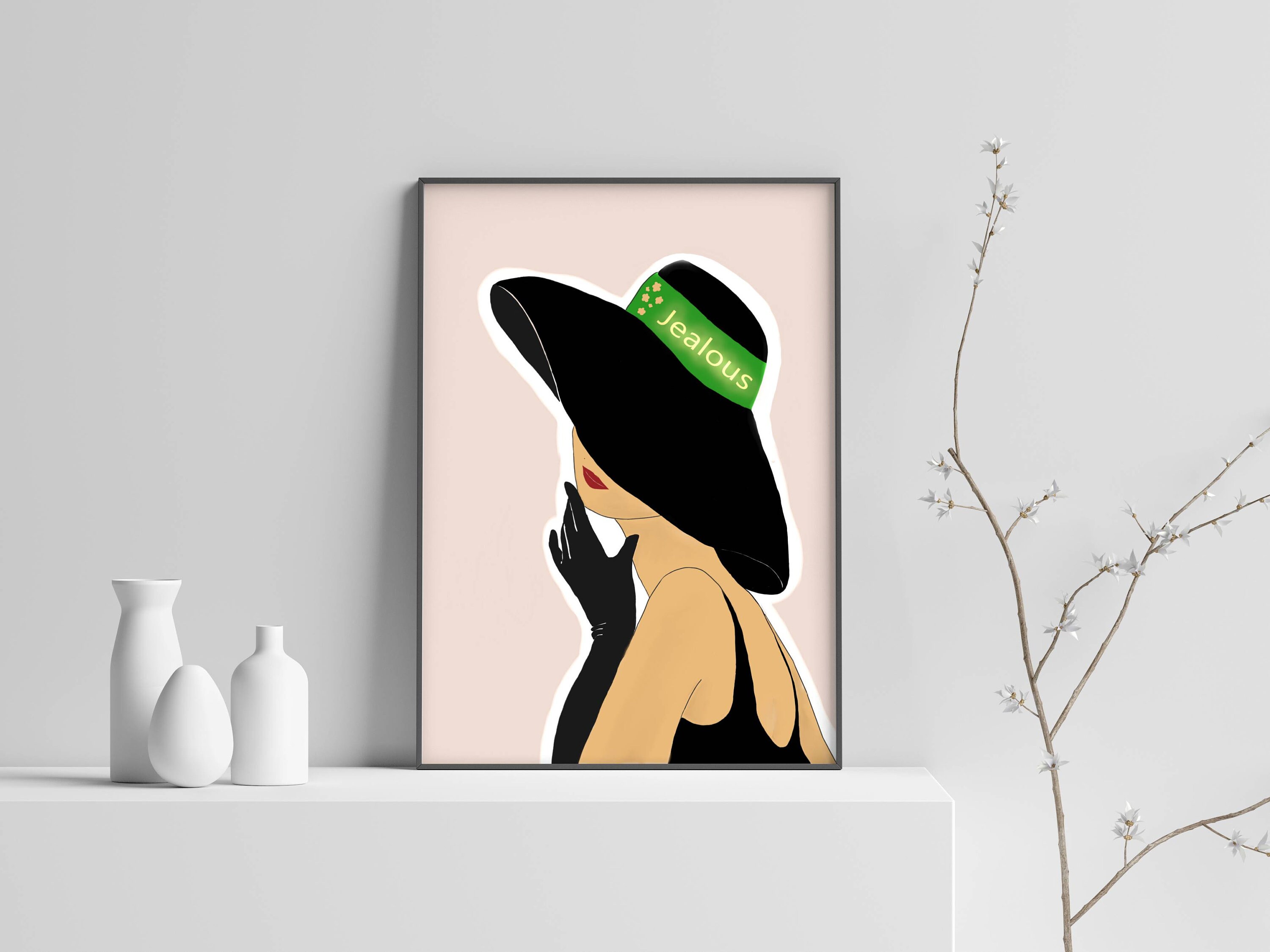 Lady Wearing Hat Jealous Quote Print Women Fashion Art - Etsy