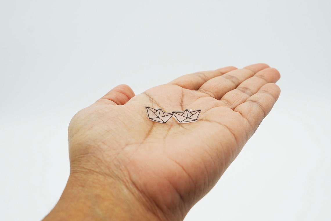Origami Paper Boat Stud Earrings / Little Paper Boat / Miniature ...