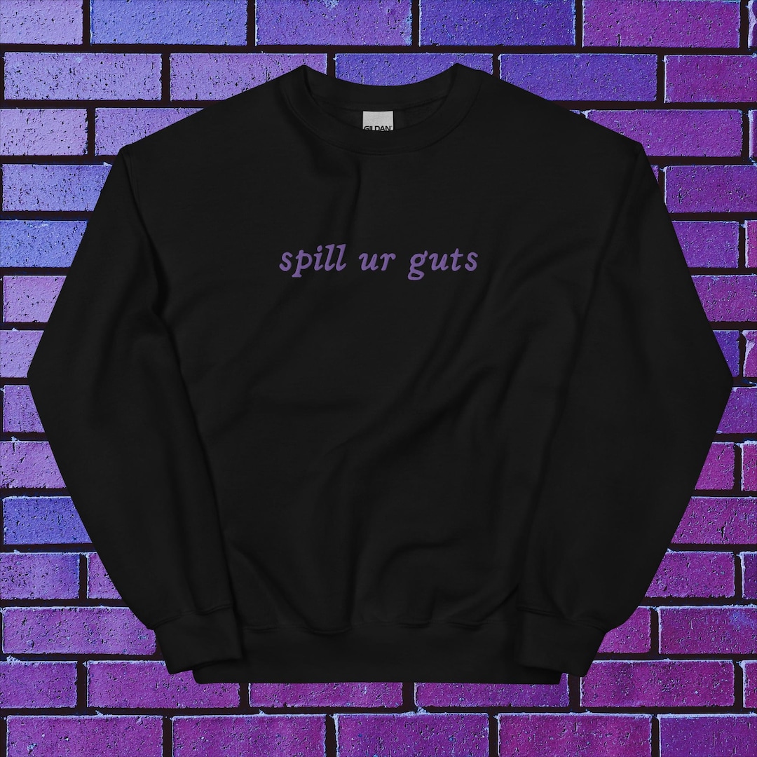 Purple Embroidered Spill Ur Guts Olivia Rodrigo Crewneck Sweater, GUTS ...