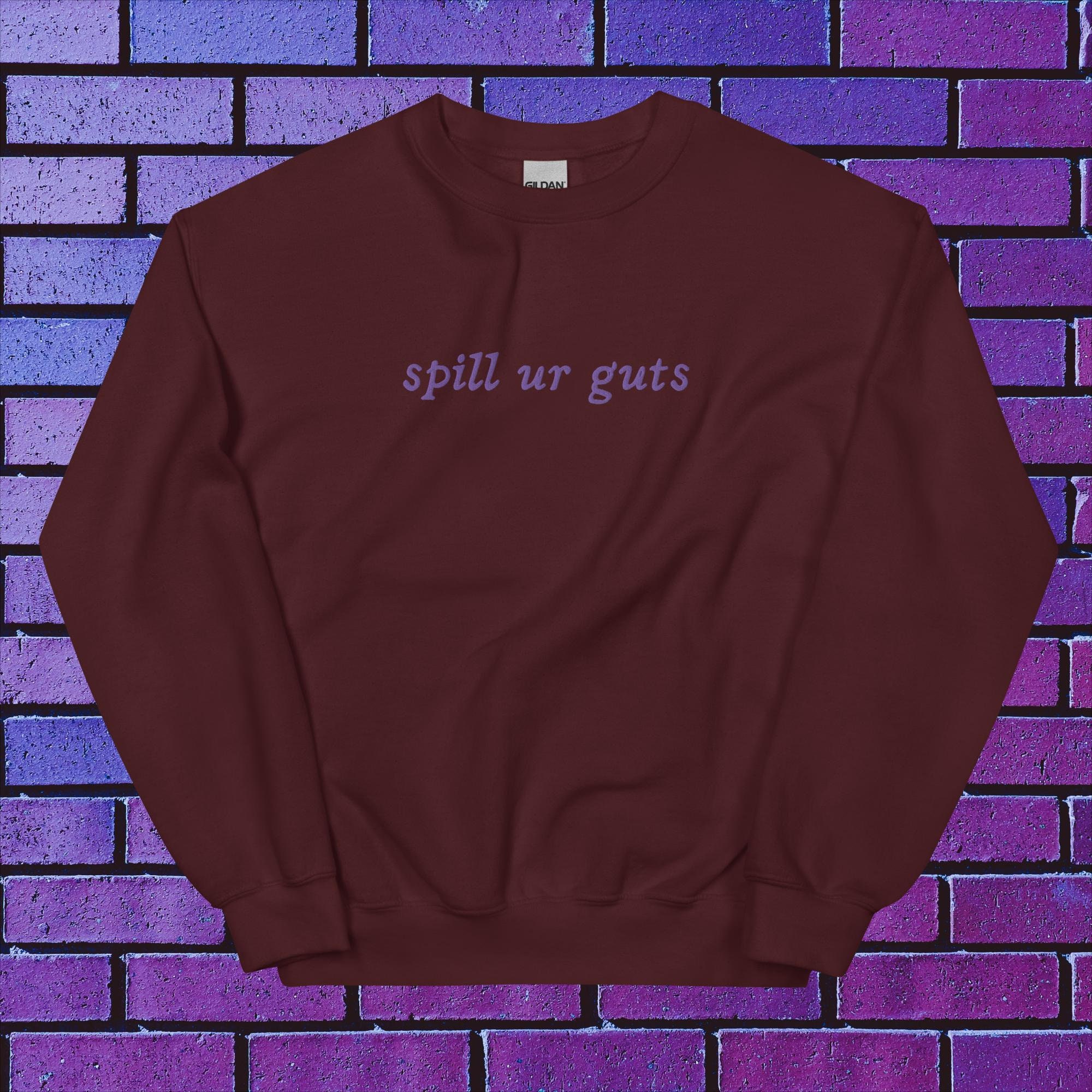 Purple Embroidered Spill Ur Guts Olivia Rodrigo Crewneck Sweater, GUTS ...