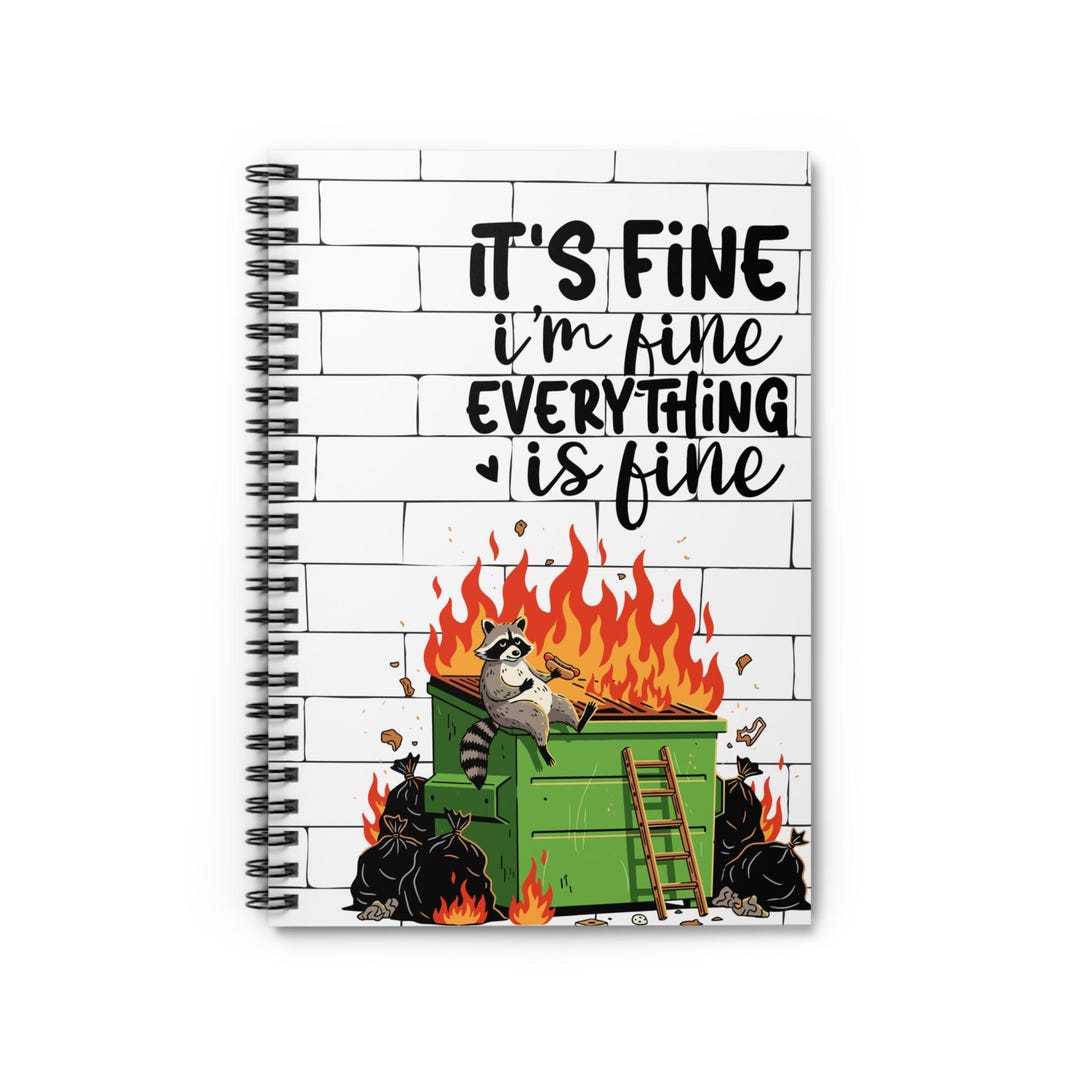 Dumpster Fire Raccoon It's Fine Notebook | Spiral Ruled Journal - Etsy