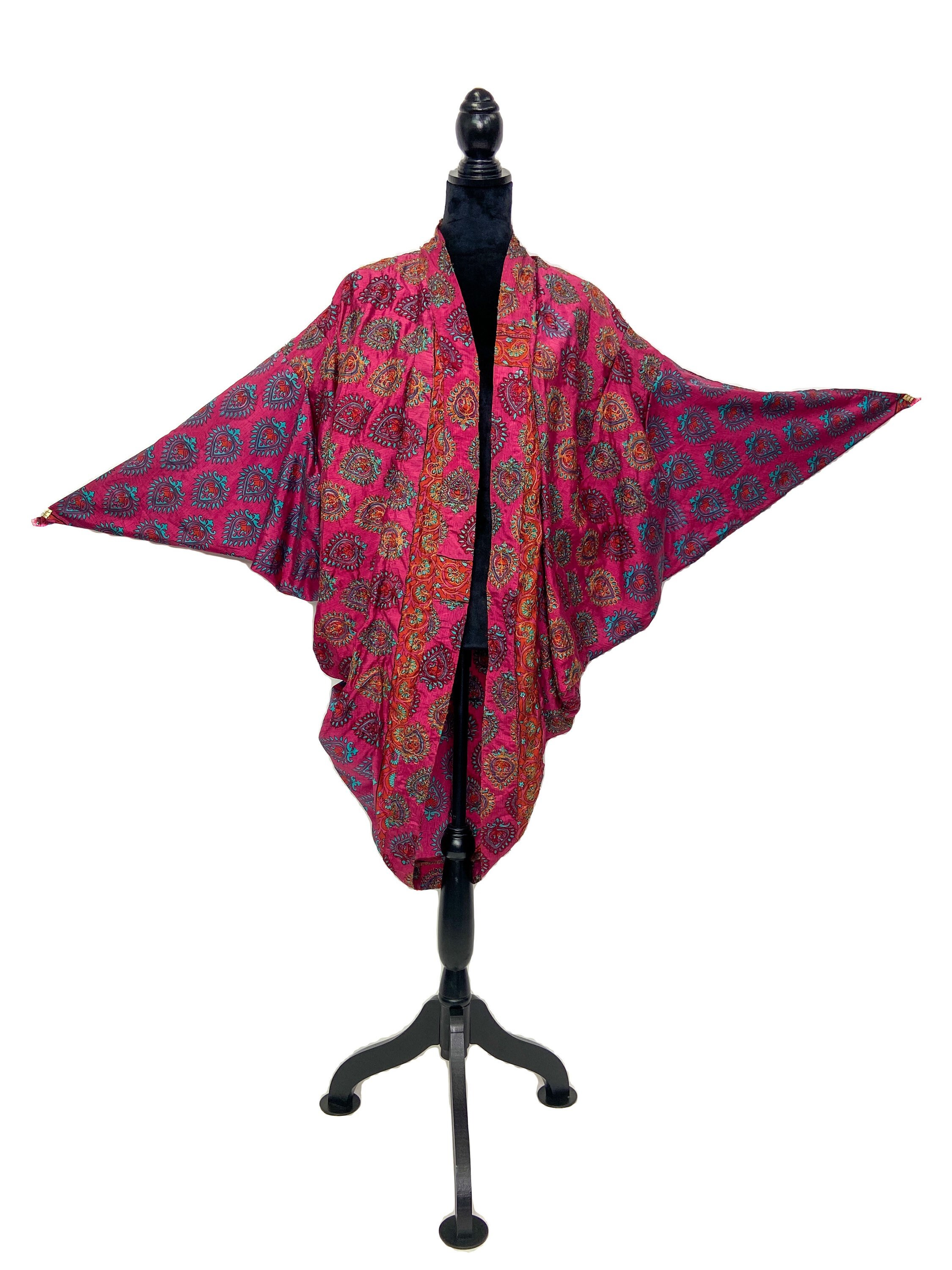 Silk robe flowy silk shawl recycled sari bohemian style | Etsy