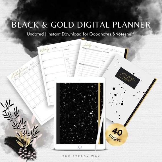 Black & Gold Digital Life Planner | Etsy