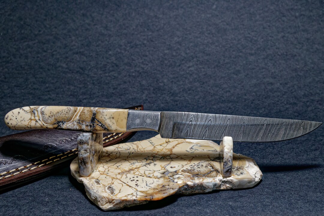 Handmade Gemstone Knife Handle Gemstone Hunting Knife Opal and Damascus ...