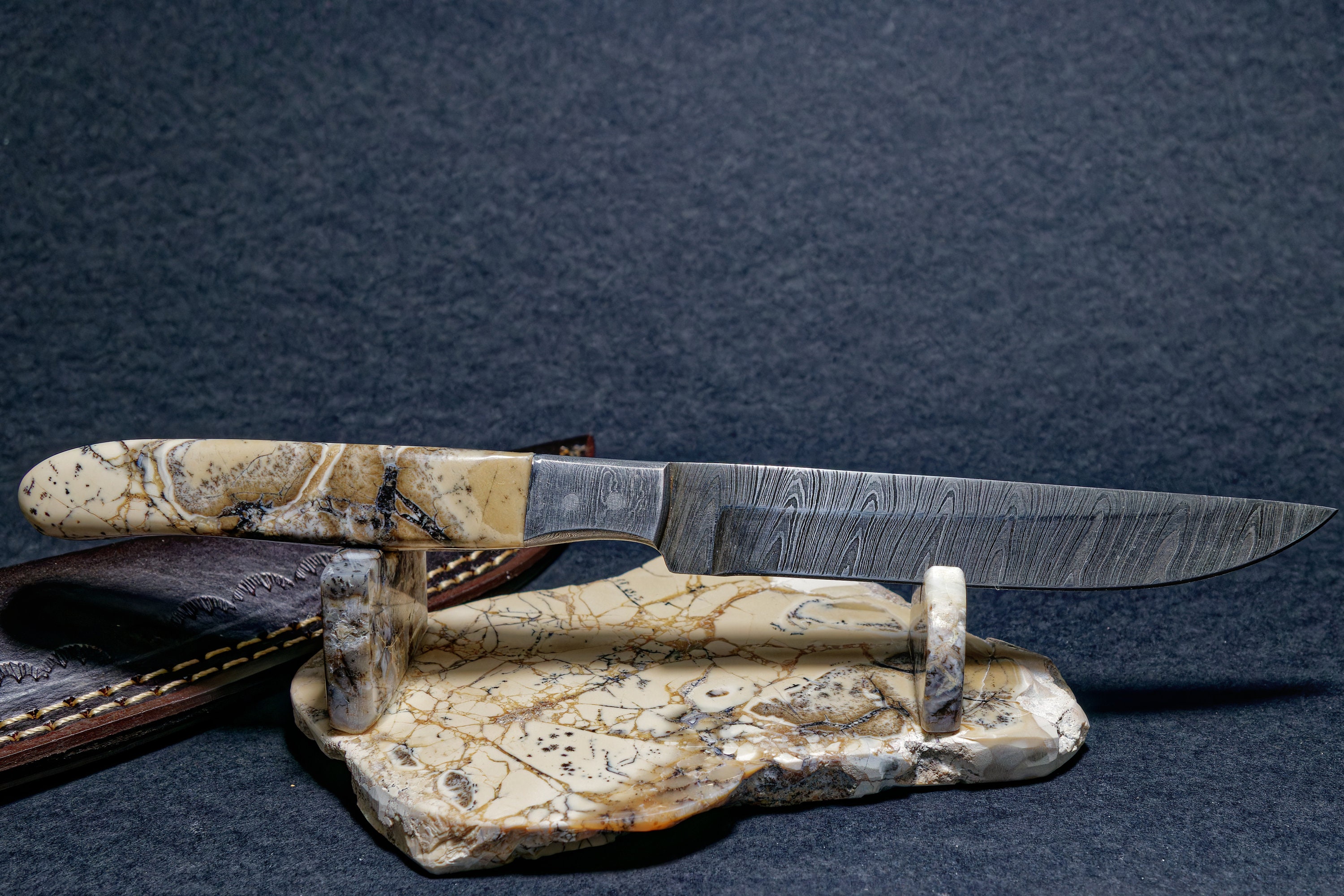 Handmade Gemstone Knife Handle Gemstone Hunting Knife Opal and Damascus ...