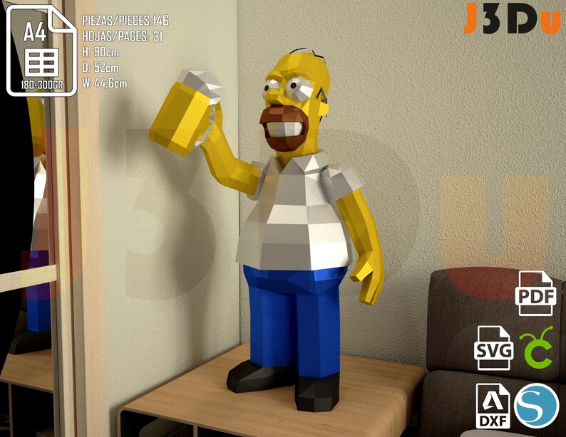 Homero Simpson Templates Lowpoly Papercraft Homero PDF - Etsy