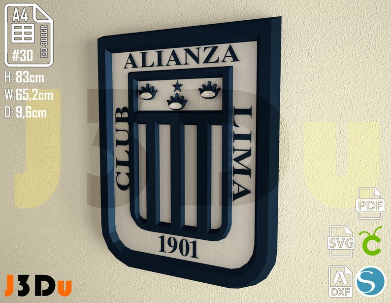 Alianza Lima Logo Papercraft, DXF, SVG, Cameo, Cricut Maker, Peruvian ...