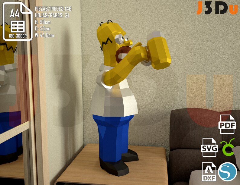 Homero Simpson Templates Lowpoly Papercraft Homero PDF - Etsy